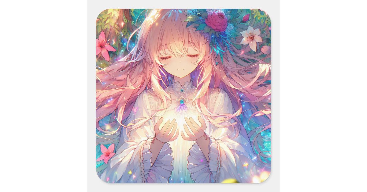 Magical Ethereal Anime Girl Square Sticker | Zazzle