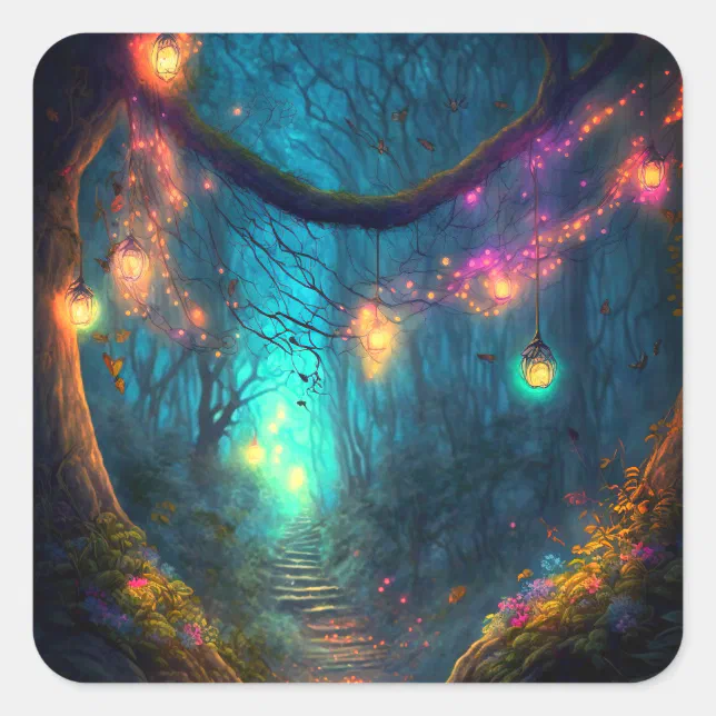 Magical Fairy Enchanted Forest Fantasy Pixie Dust Square Sticker | Zazzle