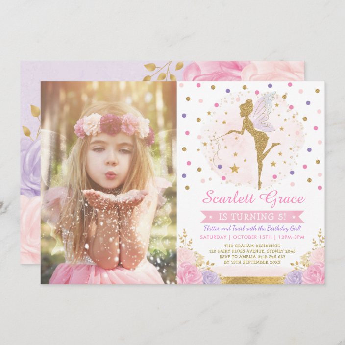 Magical Fairy Pixie Dust Floral Confetti Birthday Invitation | Zazzle.com