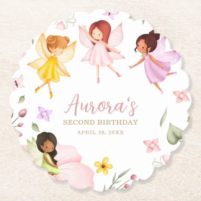 Magical Fairy Princess Enchanted Garden Birthday Paper Coaster | Zazzle