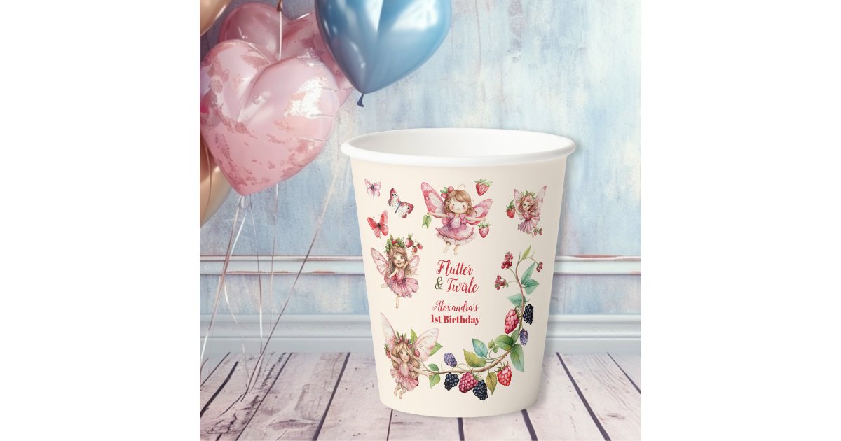 Magical Fairy Strawberry Garden Pixie 1st Birthday Paper Cups | Zazzle
