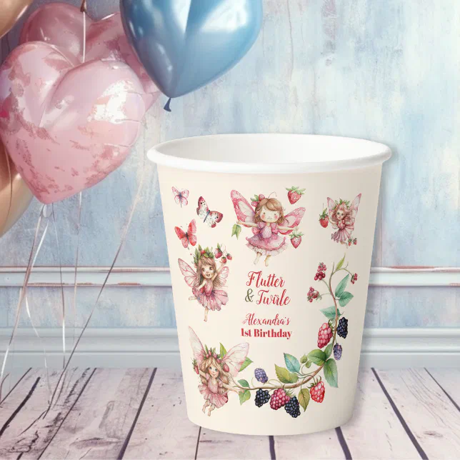 Magical Fairy Strawberry Garden Pixie 1st Birthday Paper Cups | Zazzle