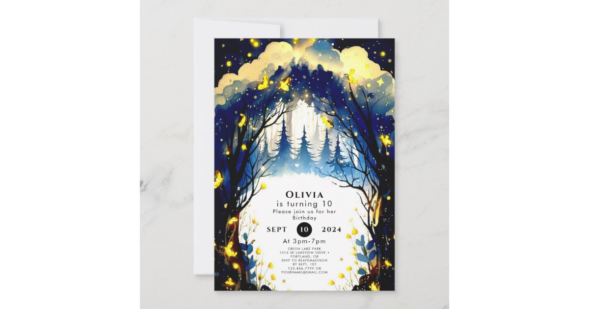 Magical Firefly Woodland Birthday Invitation | Zazzle