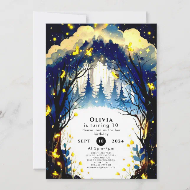 Magical Firefly Woodland Birthday Invitation | Zazzle