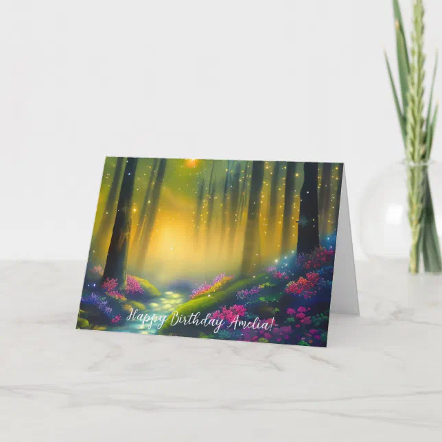 Magical Forest Path Digital Art Birthday Card | Zazzle