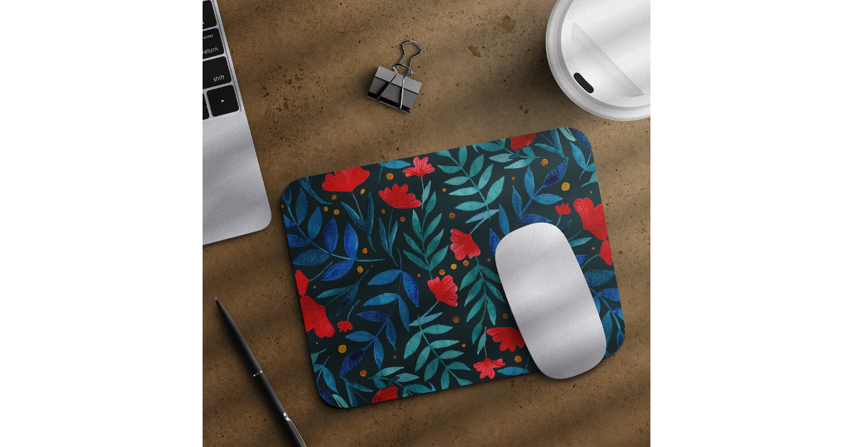 Magical garden - dark teal and red mouse pad | Zazzle