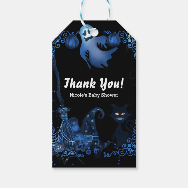 Magical Halloween Party Black Cat Blue Glow Lights Gift Tags | Zazzle