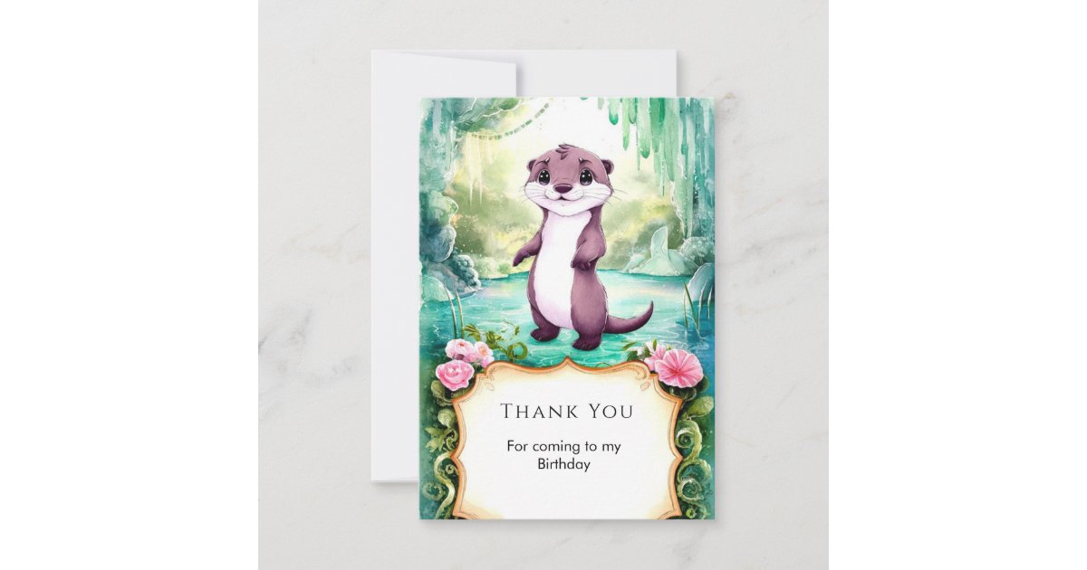 Magical Kids Otter Birthday Thank You Card | Zazzle