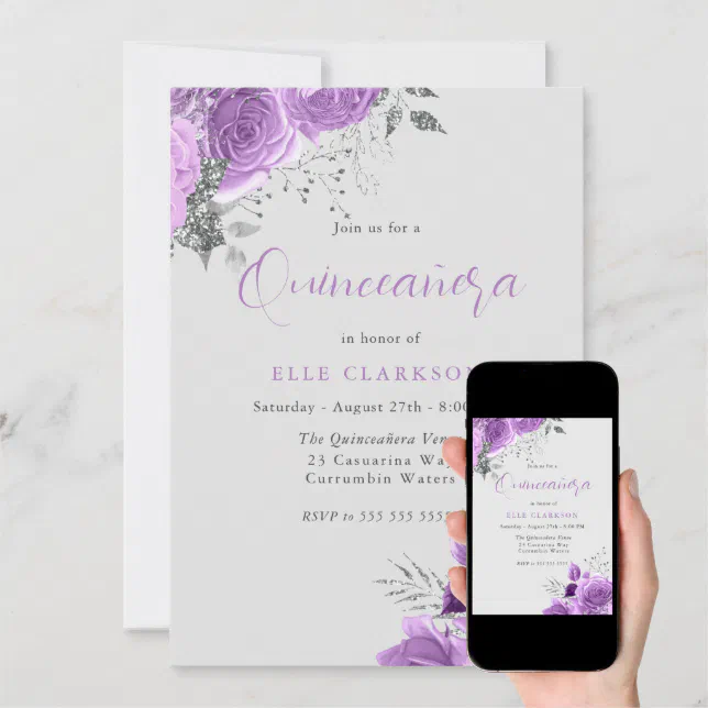 Magical Lavender & Silver Quinceanera Party Invitation | Zazzle