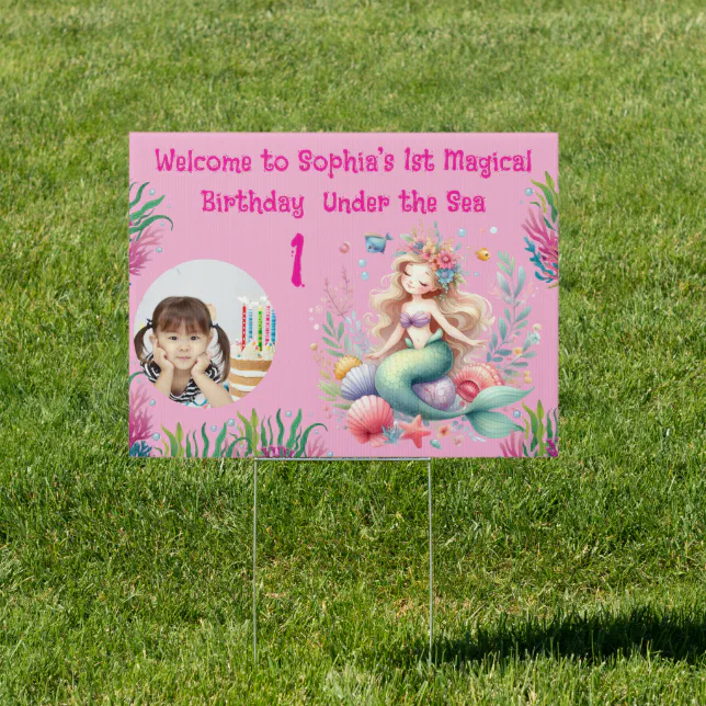 Magical Mermaid 1st Birthday Photo Under the Sea Sign | Zazzle