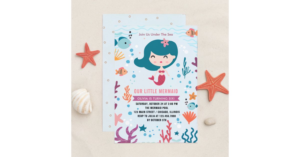 Magical Mermaid Girl Birthday Party Invitation | Zazzle