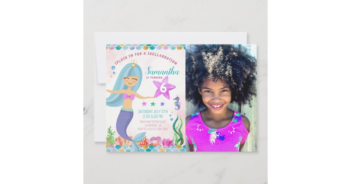 Magical Mermaid Girl Birthday Photo Invitation | Zazzle