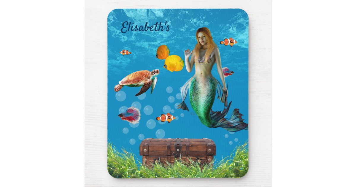 Magical Mermaid Treasure Hunt Blue Ocean Fantasy Mouse Pad | Zazzle