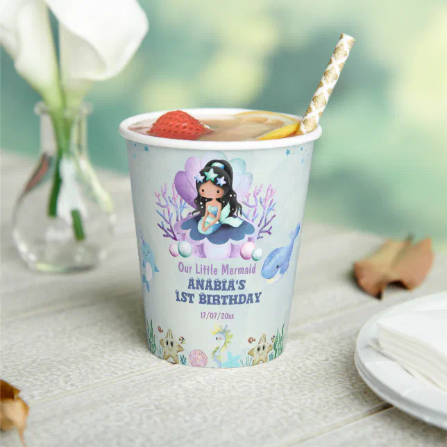 Magical Mermaid Watercolor Birthday Party Paper Cups | Zazzle