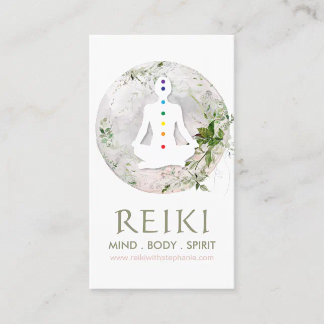 Magical Moon and Greenery Reiki Business Cards | Zazzle