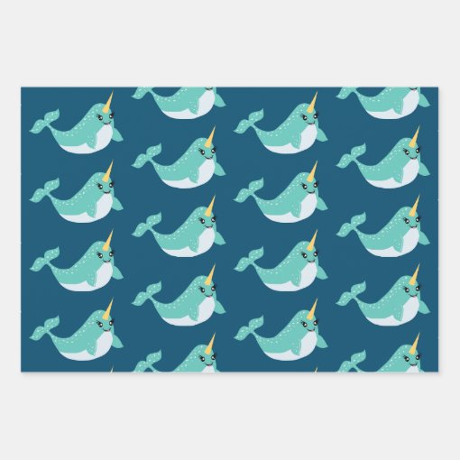 Magical Narwhals With Eyelashes Pattern Wrapping Paper Sheets Zazzle