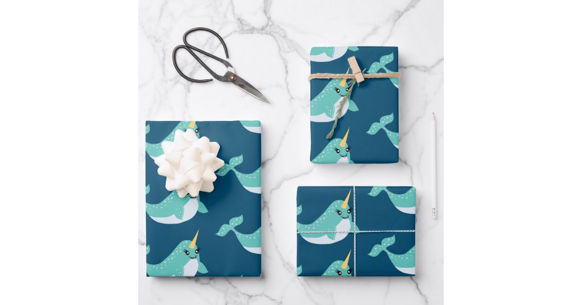 Magical Narwhals With Eyelashes Pattern Wrapping Paper Sheets Zazzle