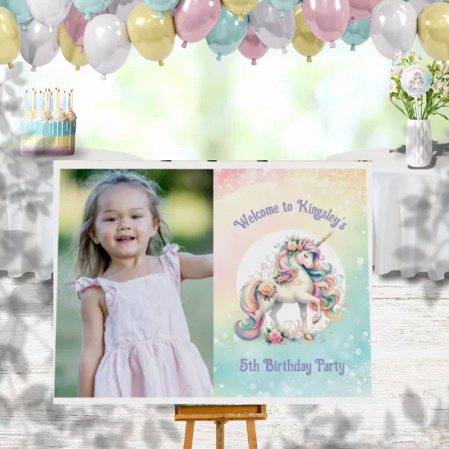 Magical Pastel Rainbow Unicorn Birthday Photo Foam Board | Zazzle