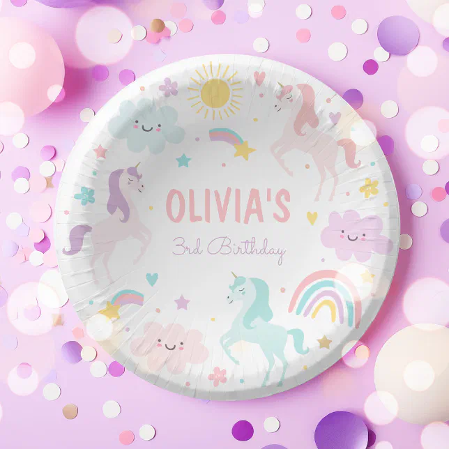 Magical Pastel Unicorn Rainbow Birthday Party Paper Bowls | Zazzle