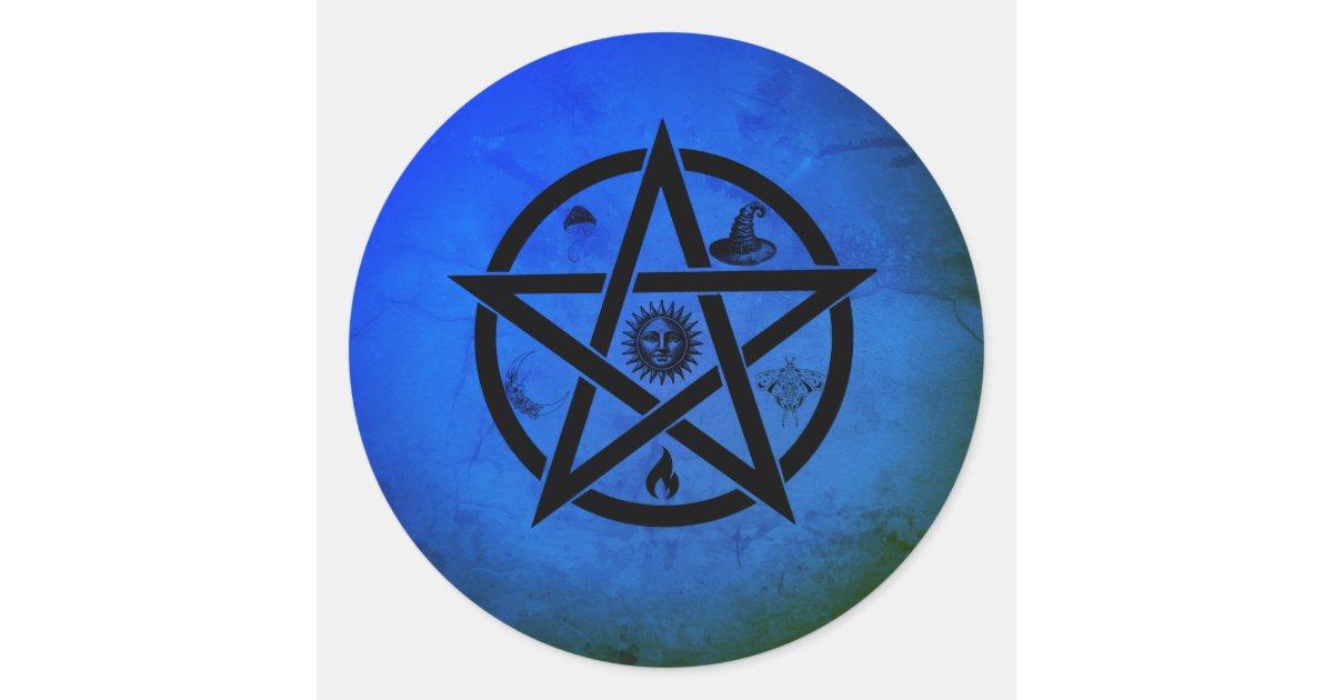 Magical Pentagram in Radian Blue Classic Round Sticker | Zazzle