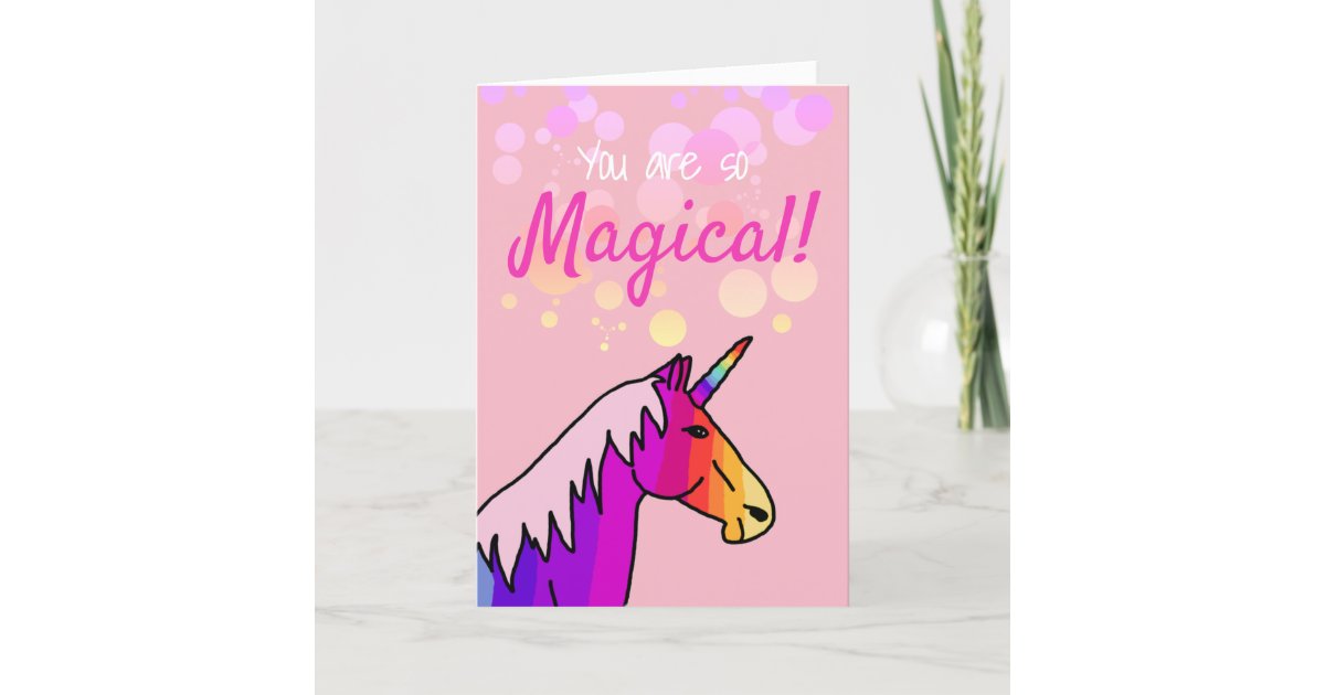 Magical Pink Rainbow Unicorn Valentine`s day Card | Zazzle