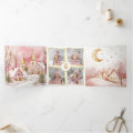 Magical Pink Winter Wonderland 4 Photo Christmas Tri-Fold Holiday Card ...