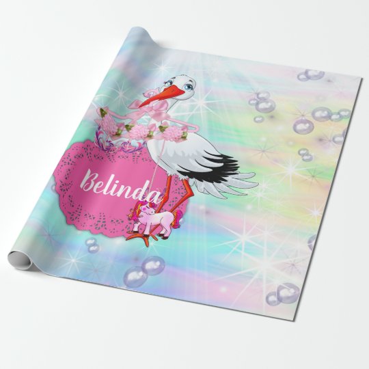 Magical Rainbow Stork, Baby Mermaids Wrapping Paper | Zazzle.com