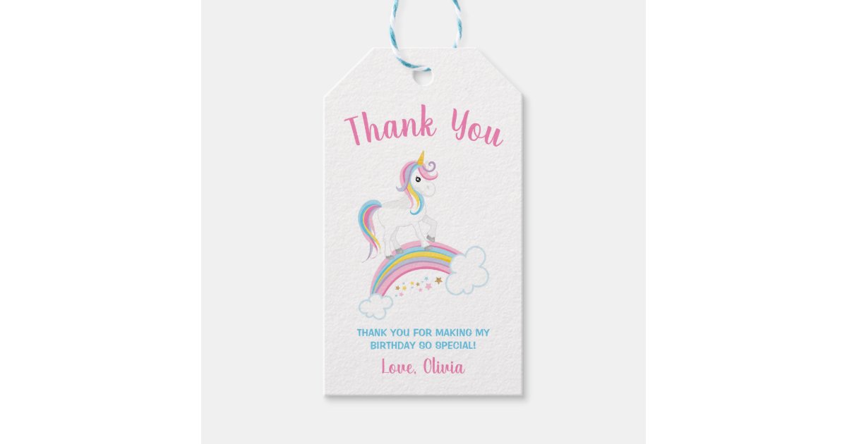 Magical Rainbow Unicorn Birthday Gift Tags | Zazzle