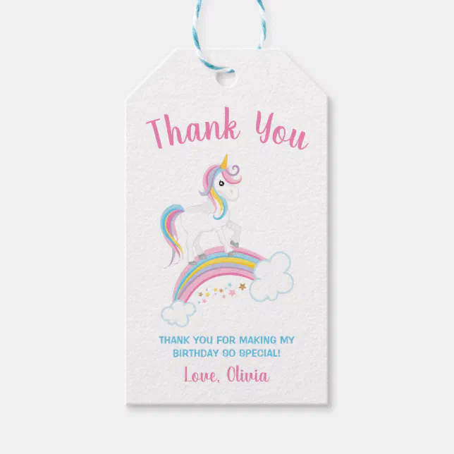 Magical Rainbow Unicorn Birthday Gift Tags | Zazzle