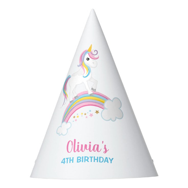 Magical Rainbow Unicorn Birthday Party Hat | Zazzle