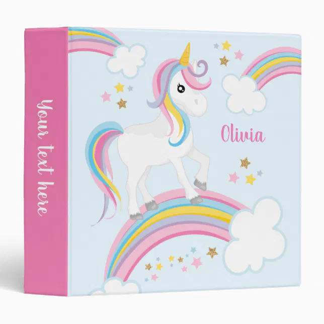 Magical Rainbow Unicorn Personalized Kids 3 Ring Binder | Zazzle