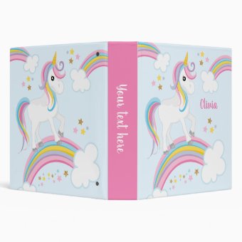 Magical Rainbow Unicorn Personalized Kids 3 Ring Binder | Zazzle