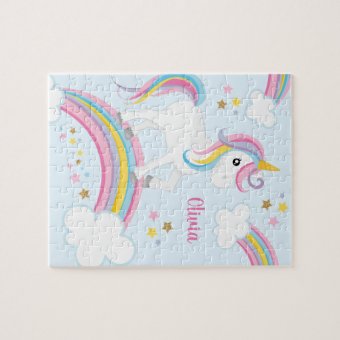 Magical Rainbow Unicorn Personalized Kids Jigsaw Puzzle | Zazzle