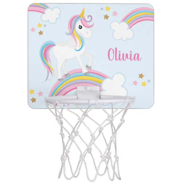 Magical Rainbow Unicorn Personalized Kids Mini Basketball Hoop | Zazzle