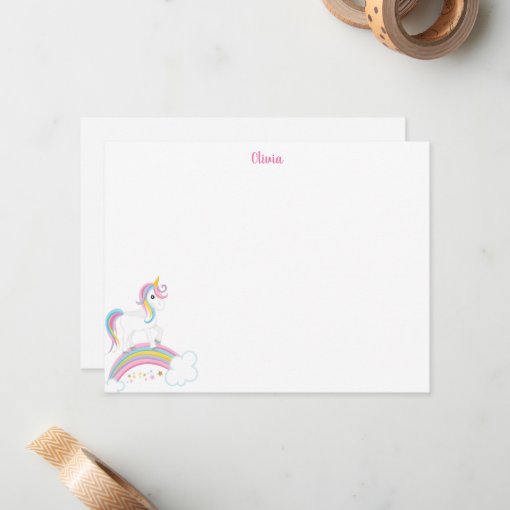Magical Rainbow Unicorn Personalized Stationery Note Card | Zazzle