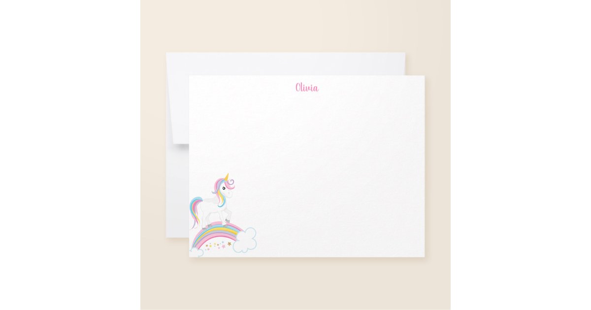 Magical Rainbow Unicorn Personalized Stationery Note Card | Zazzle