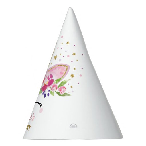 Magical Rainbow Unicorn Pink Gold Floral Birthday Party Hat | Zazzle