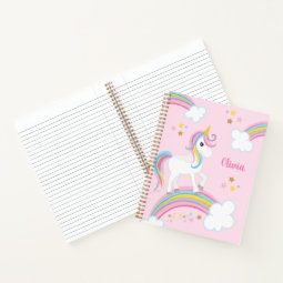 Magical Rainbow Unicorn Pink Personalized Kids Notebook | Zazzle