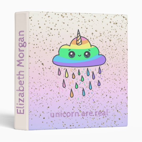 Magical Rainbow Unicorn Rain Confetti 3 Ring Binder | Zazzle.com