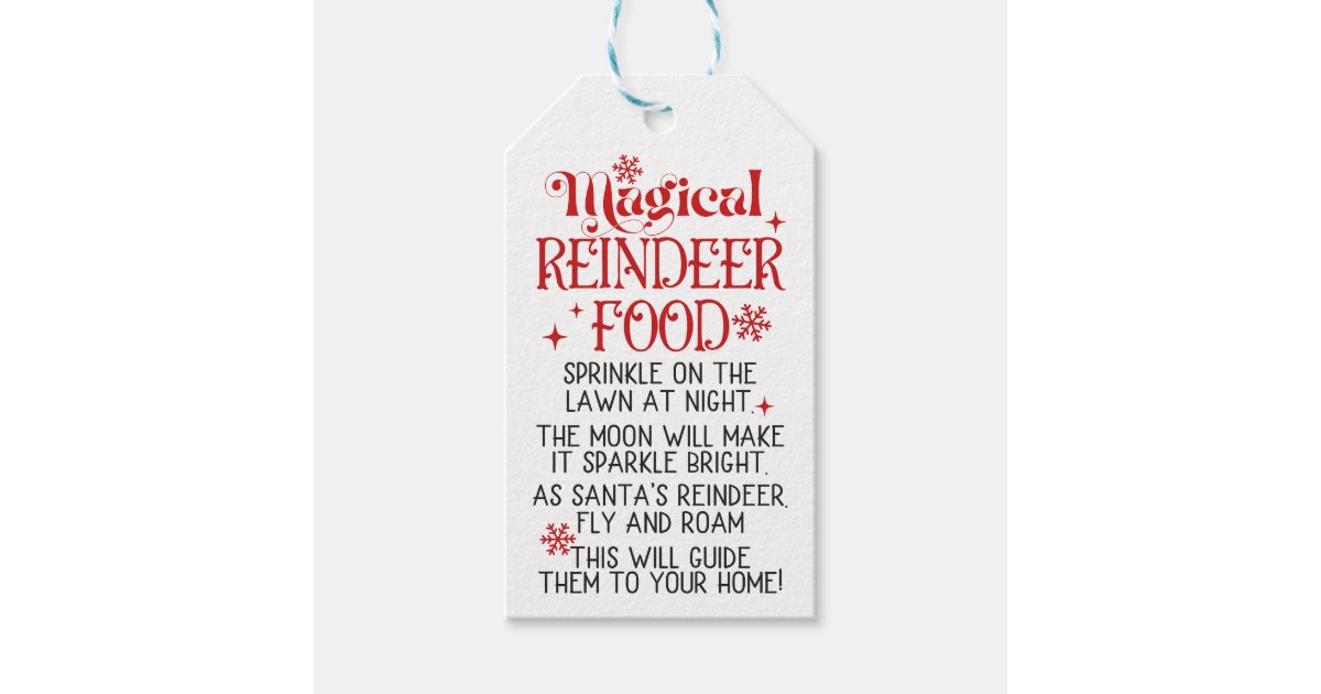 MAGICAL REINDEER FOOD Mix Gift Tags | Zazzle