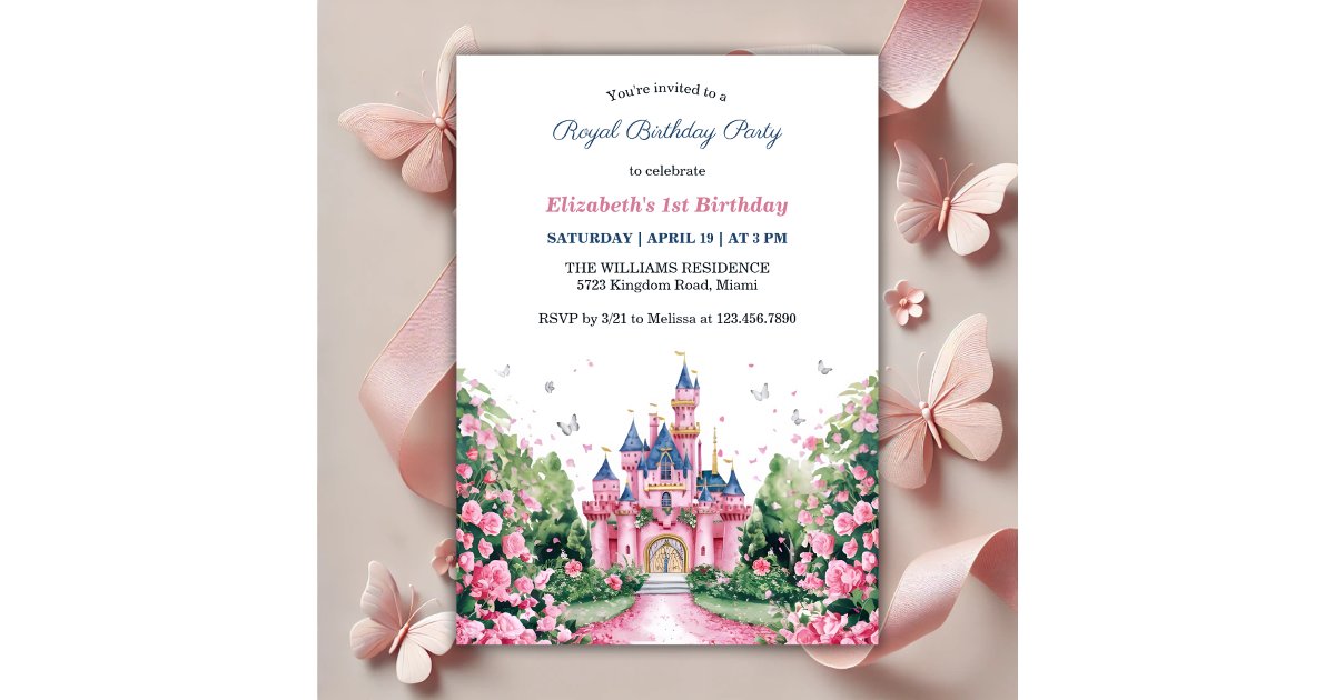 Magical Royal Princess Butterflies 1st Birthday Invitation | Zazzle