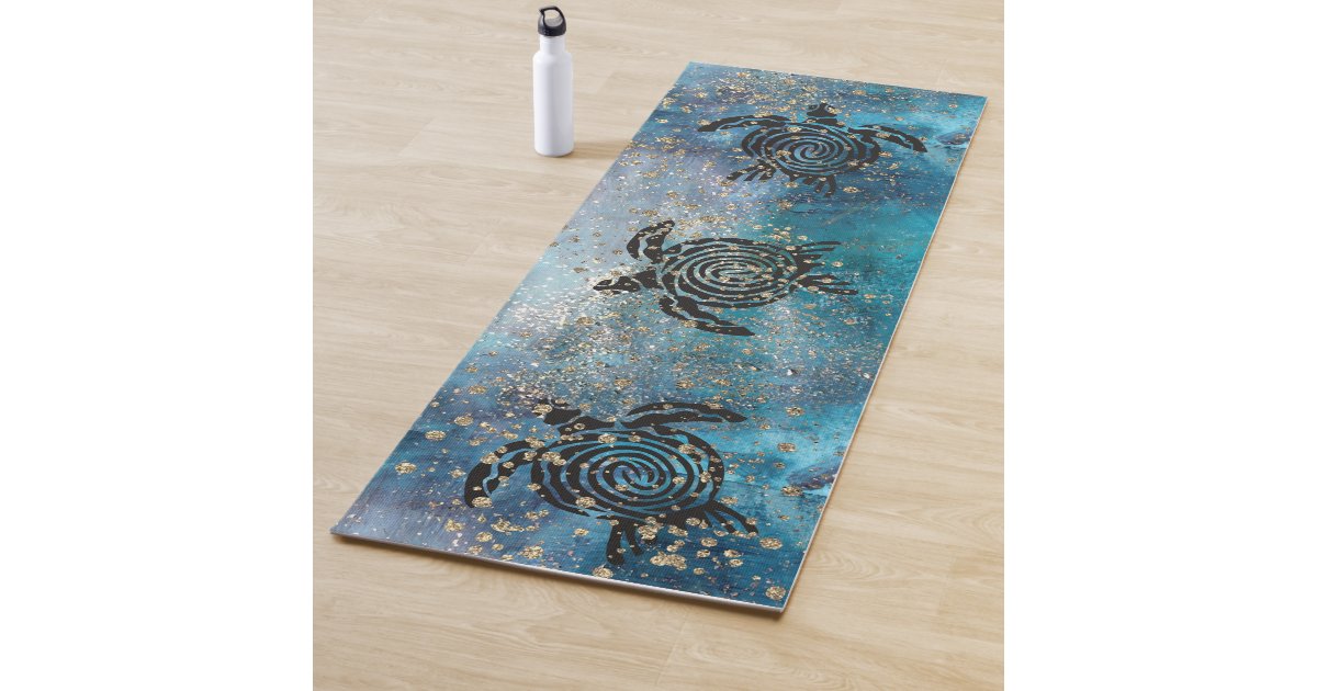 Magical Sea Turtle Glittery Blue Yoga Mat | Zazzle