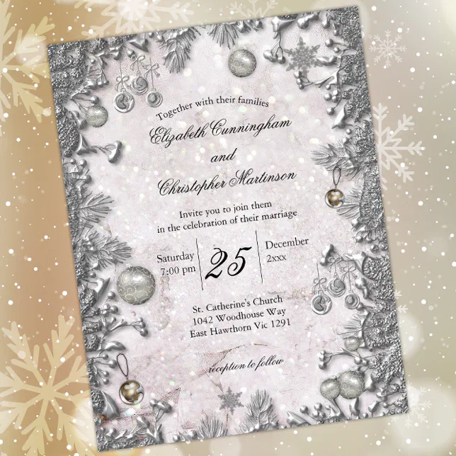 Magical Silver Winter Christmas Wedding Invitation Postcard | Zazzle