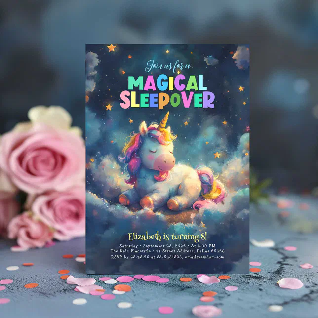 Magical Sleepover Unicorn Slumber Party Birthday Invitation | Zazzle
