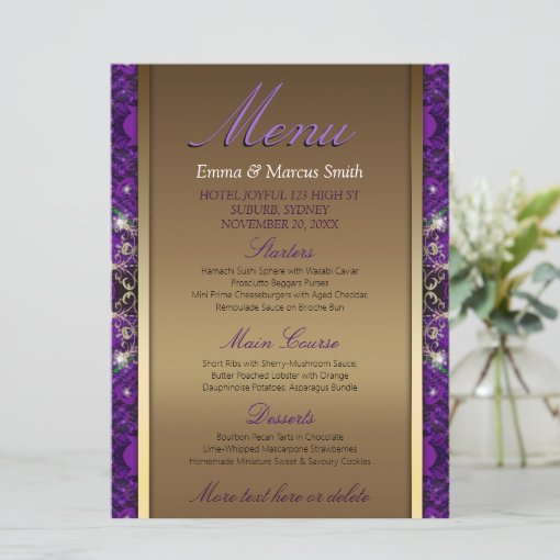Magical Sparkle Gold+Purple Wedding Big Size Menu | Zazzle