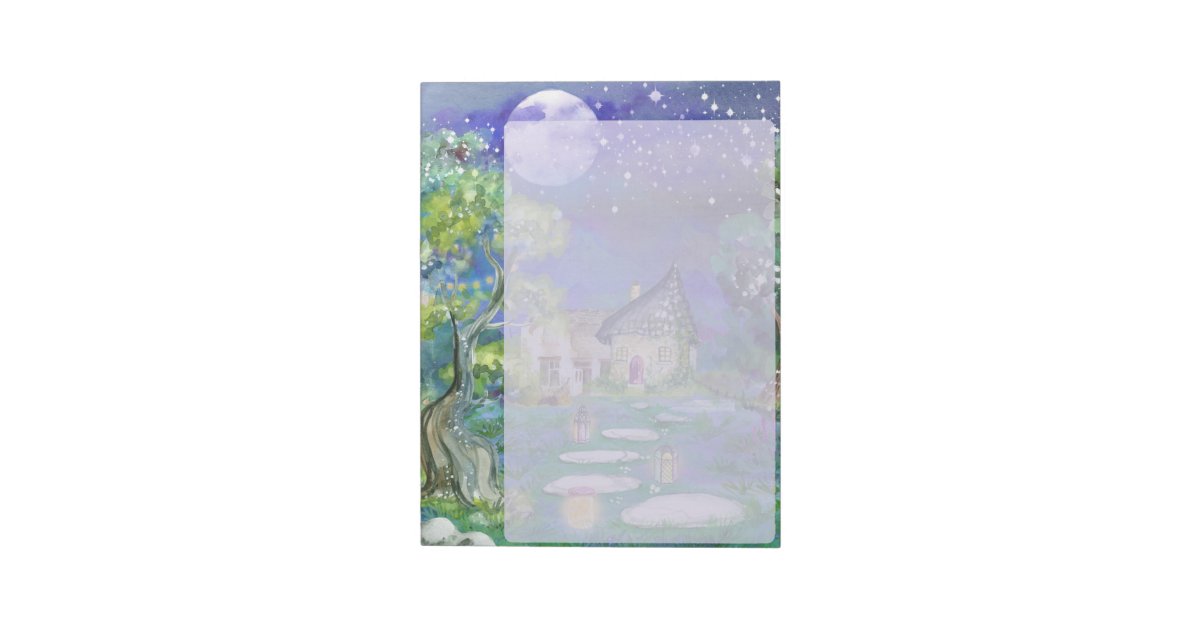 Magical Stars Moon Cottage Night Sky Writing Notepad | Zazzle