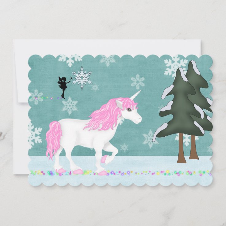 Magical Unicorn and Fairy Winter Forest Christmas Holiday Card | Zazzle