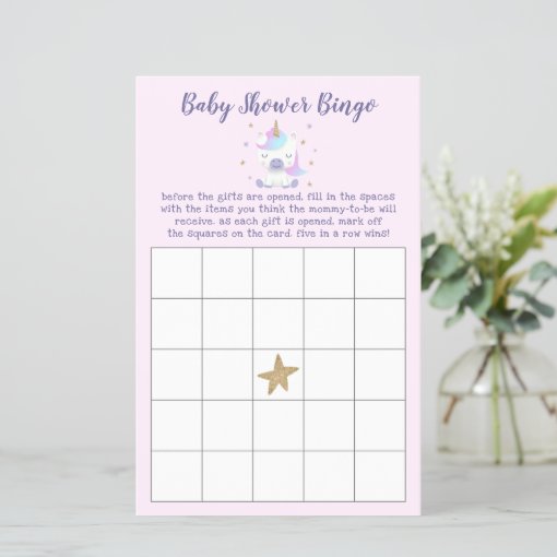 Magical Unicorn Baby Shower Bingo Game | Zazzle