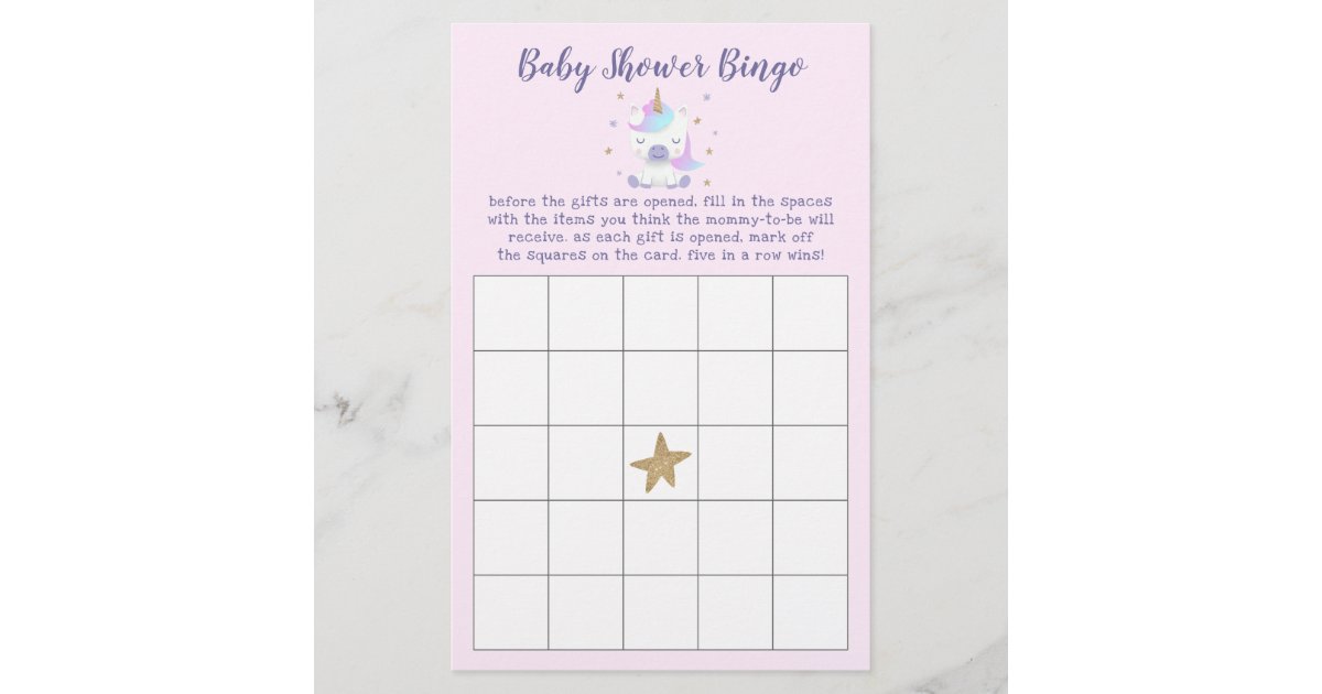 Magical Unicorn Baby Shower Bingo Game | Zazzle