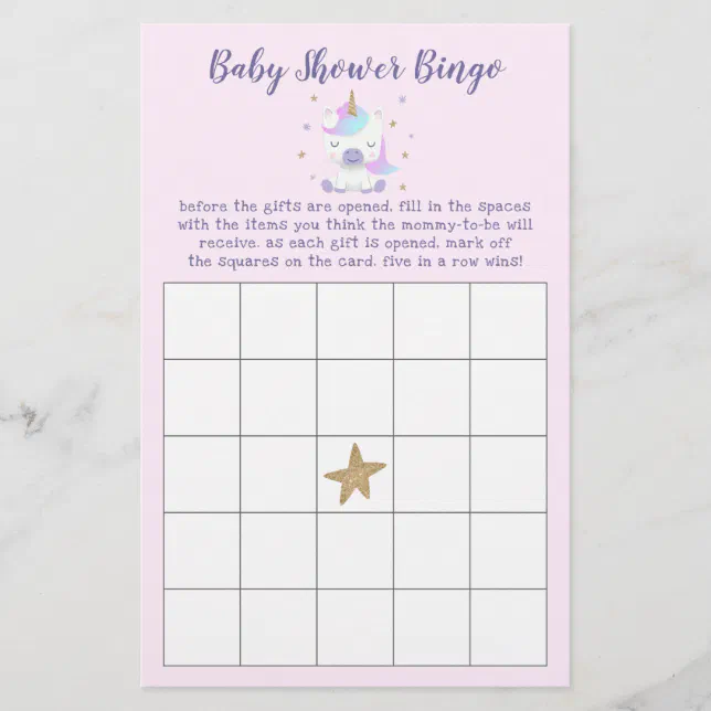 Magical Unicorn Baby Shower Bingo Game | Zazzle